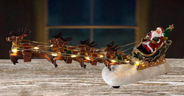 Decoratiune cu lumini, Ren cu Mos Craciun, 32 x 16 cm